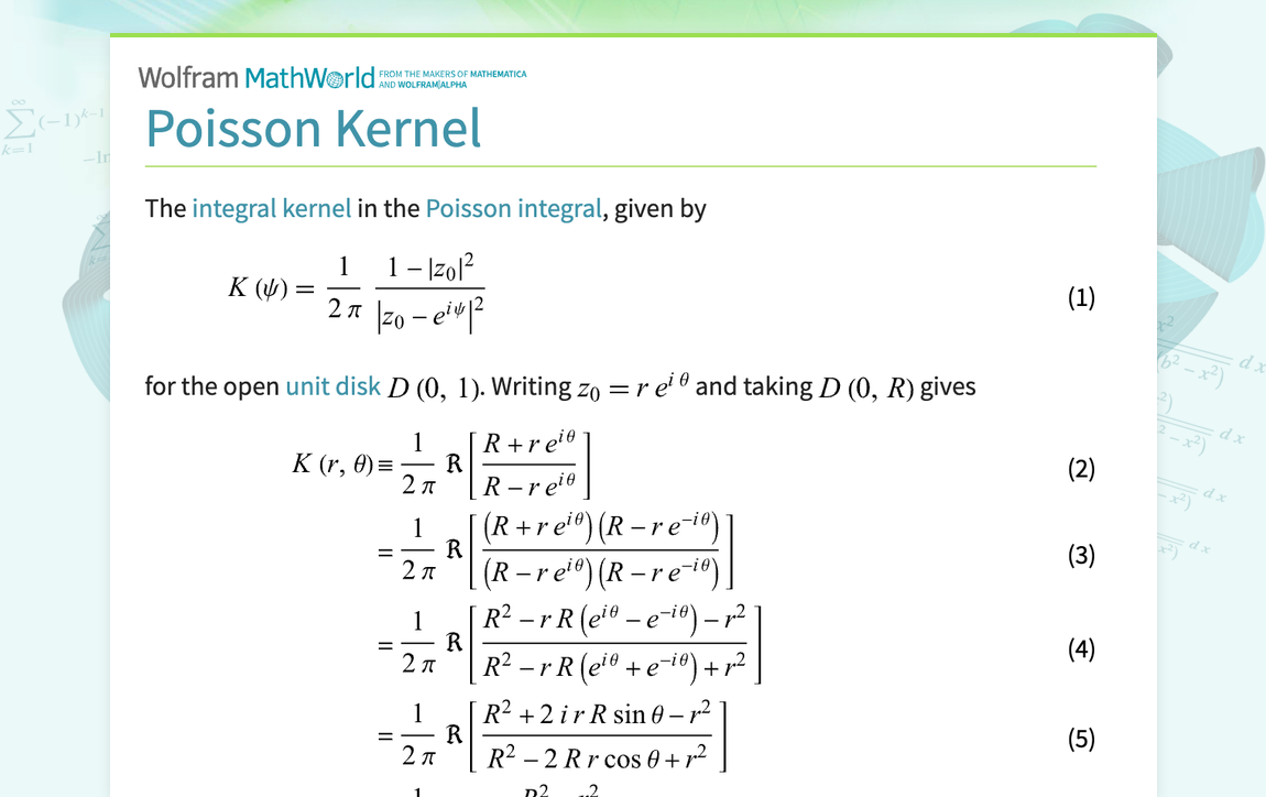 Poisson Kernel -- from Wolfram MathWorld