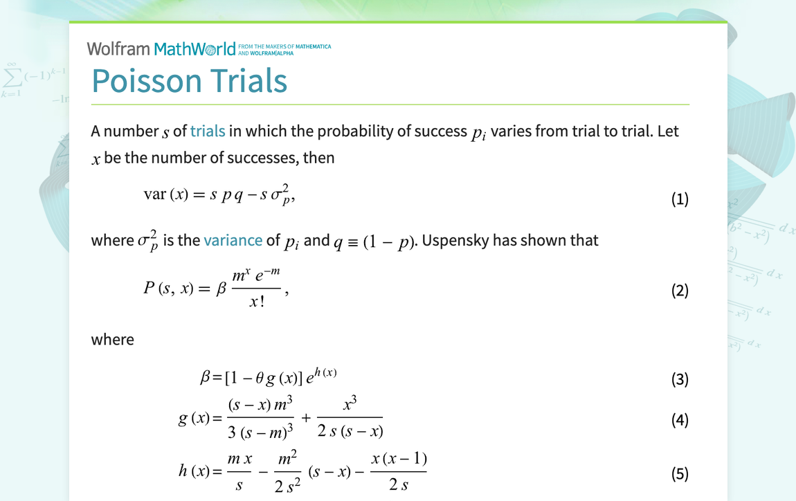 Poisson Trials -- from Wolfram MathWorld