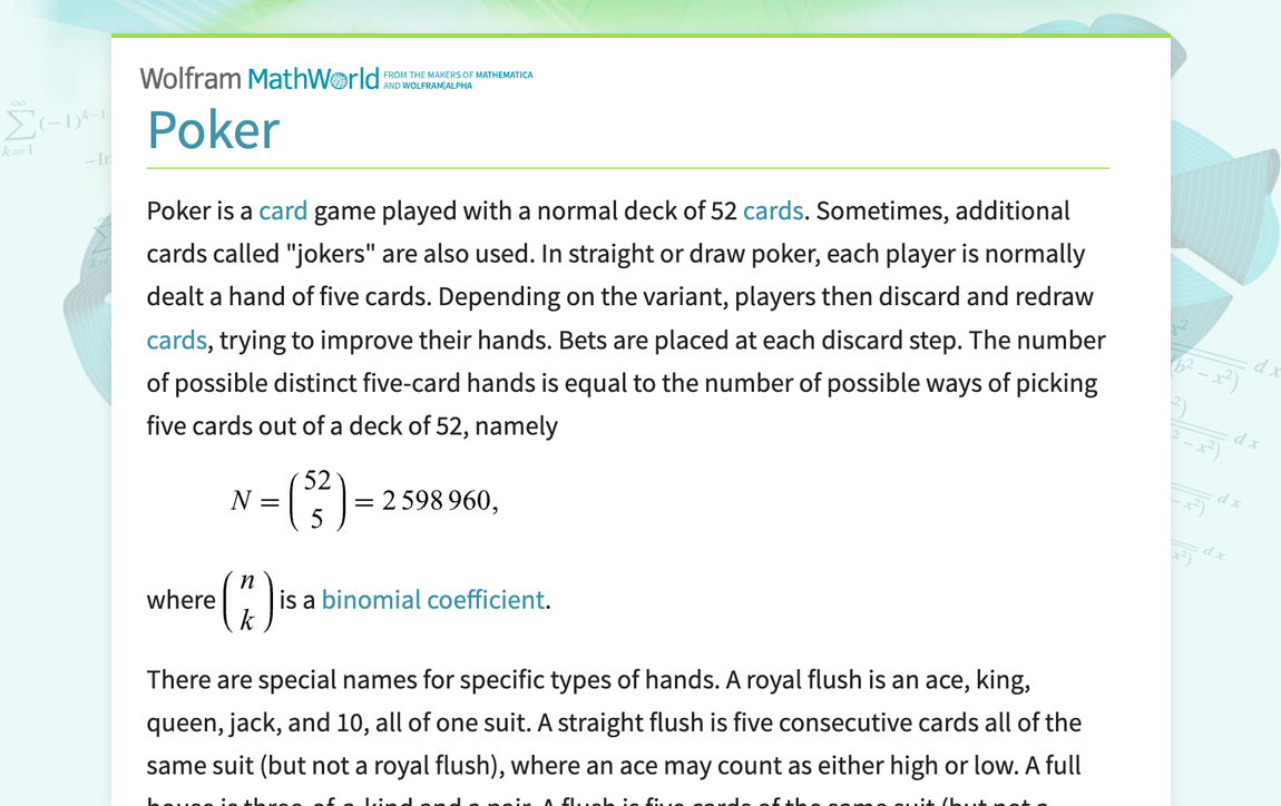Poker -- from Wolfram MathWorld