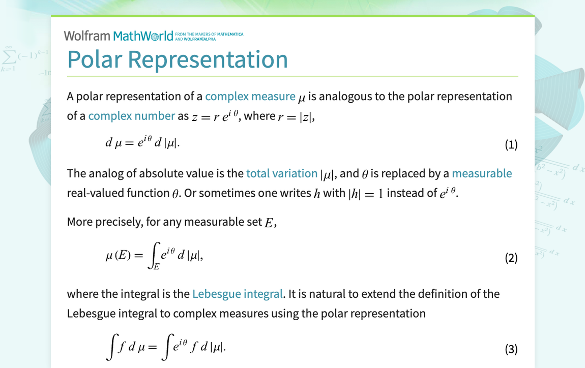 Polar Representation -- from Wolfram MathWorld