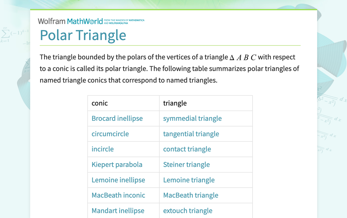 Polar Triangle -- from Wolfram MathWorld