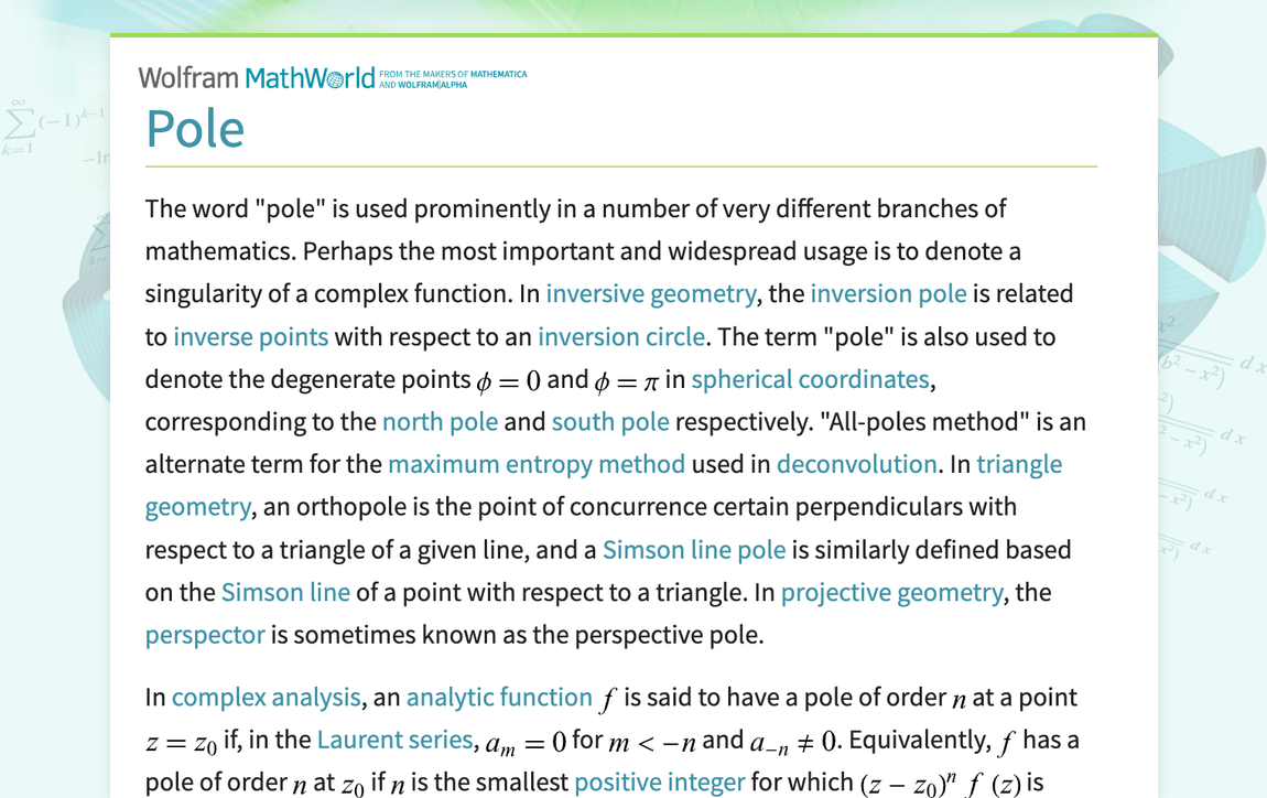 Pole -- from Wolfram MathWorld