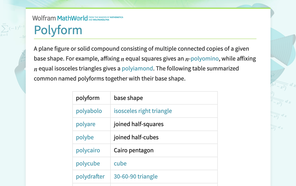 Polyform -- from Wolfram MathWorld