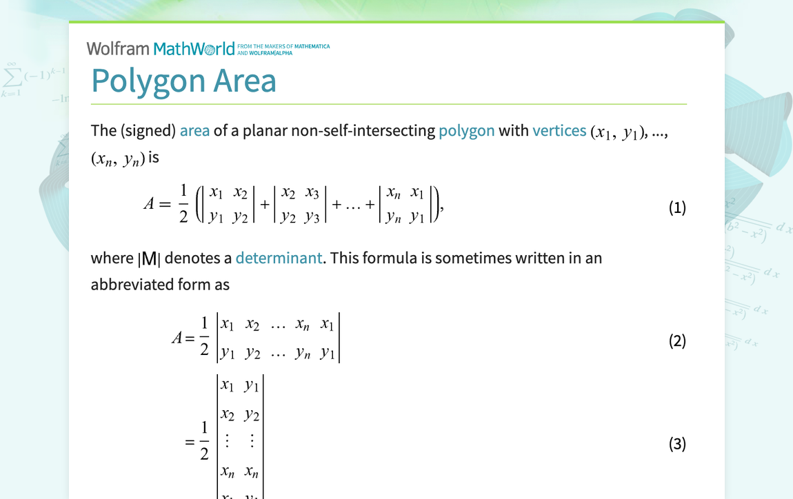 Polygon Area -- from Wolfram MathWorld