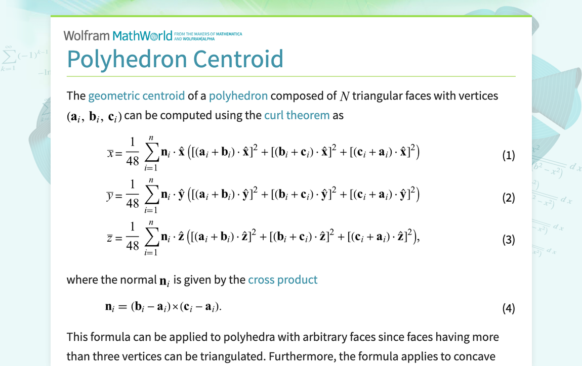 Polyhedron Centroid -- from Wolfram MathWorld