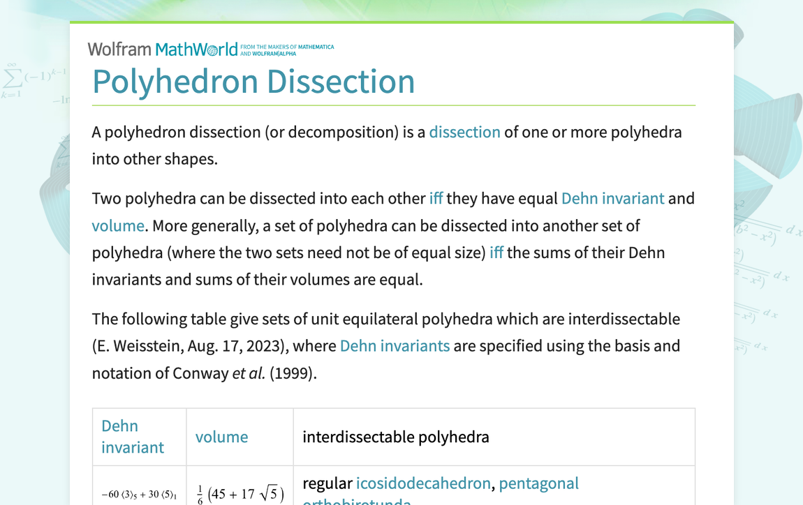 Polyhedron Dissection -- from Wolfram MathWorld