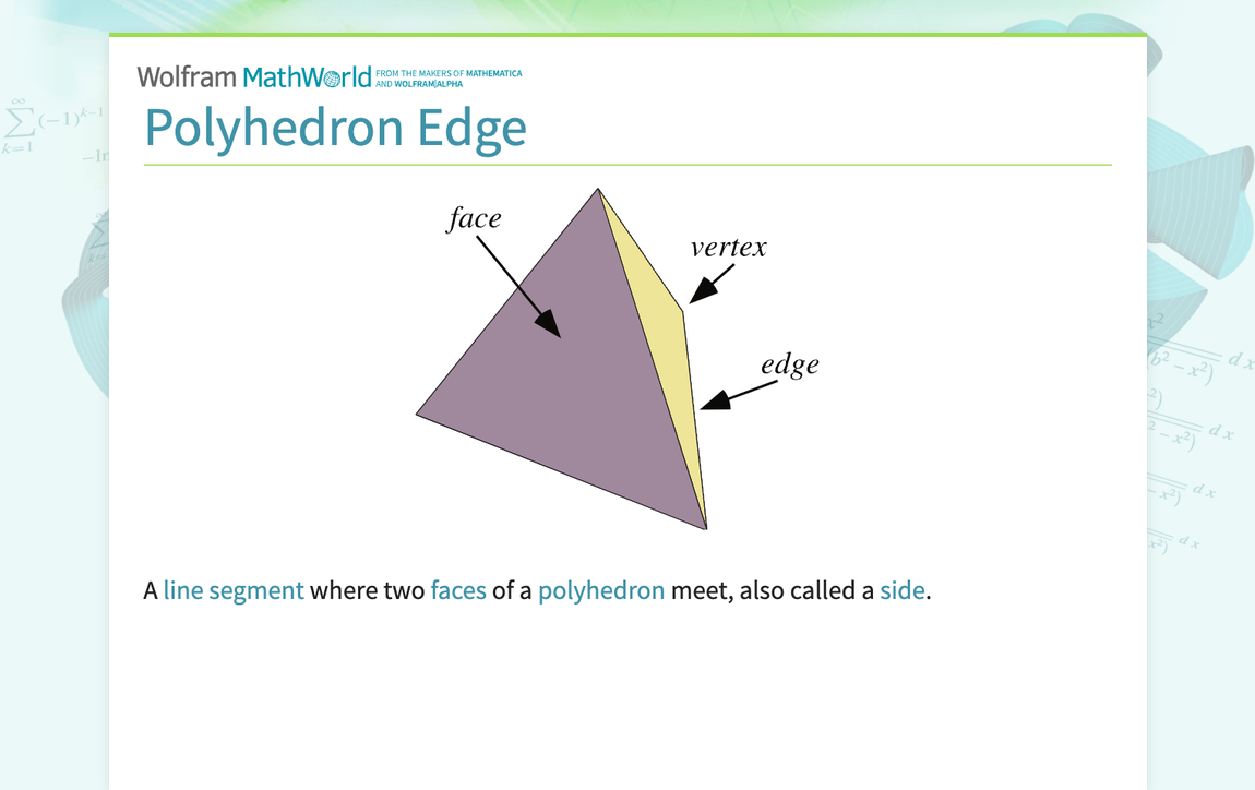 Polyhedron Edge -- from Wolfram MathWorld