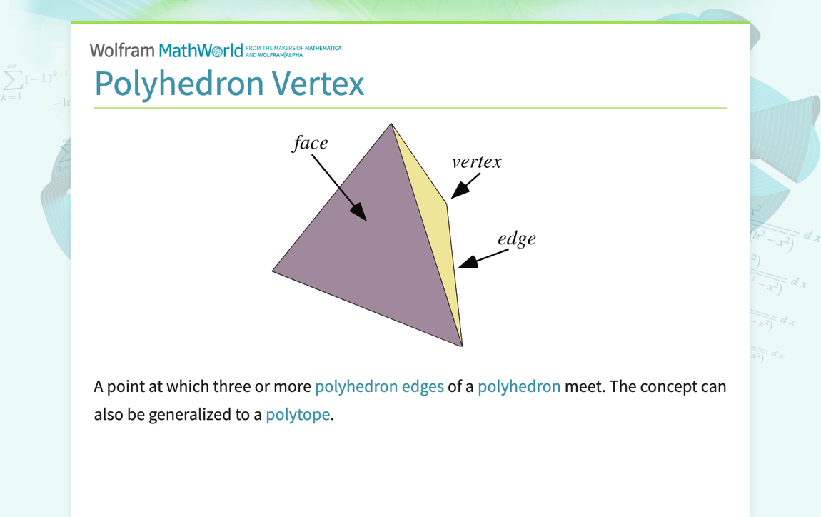 Polyhedron Vertex -- from Wolfram MathWorld