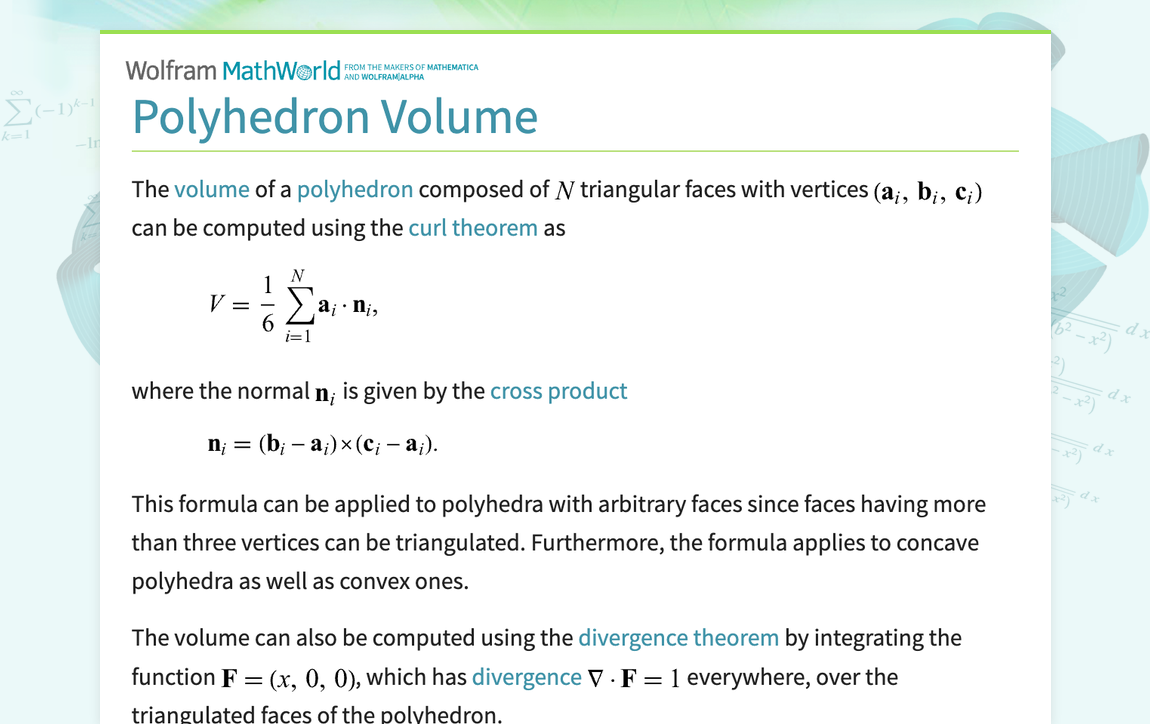 Polyhedron Volume -- from Wolfram MathWorld