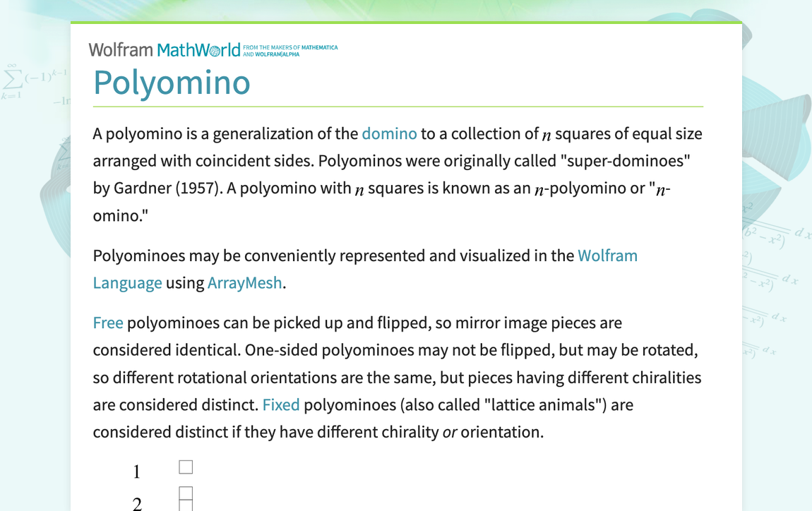Polyomino -- from Wolfram MathWorld