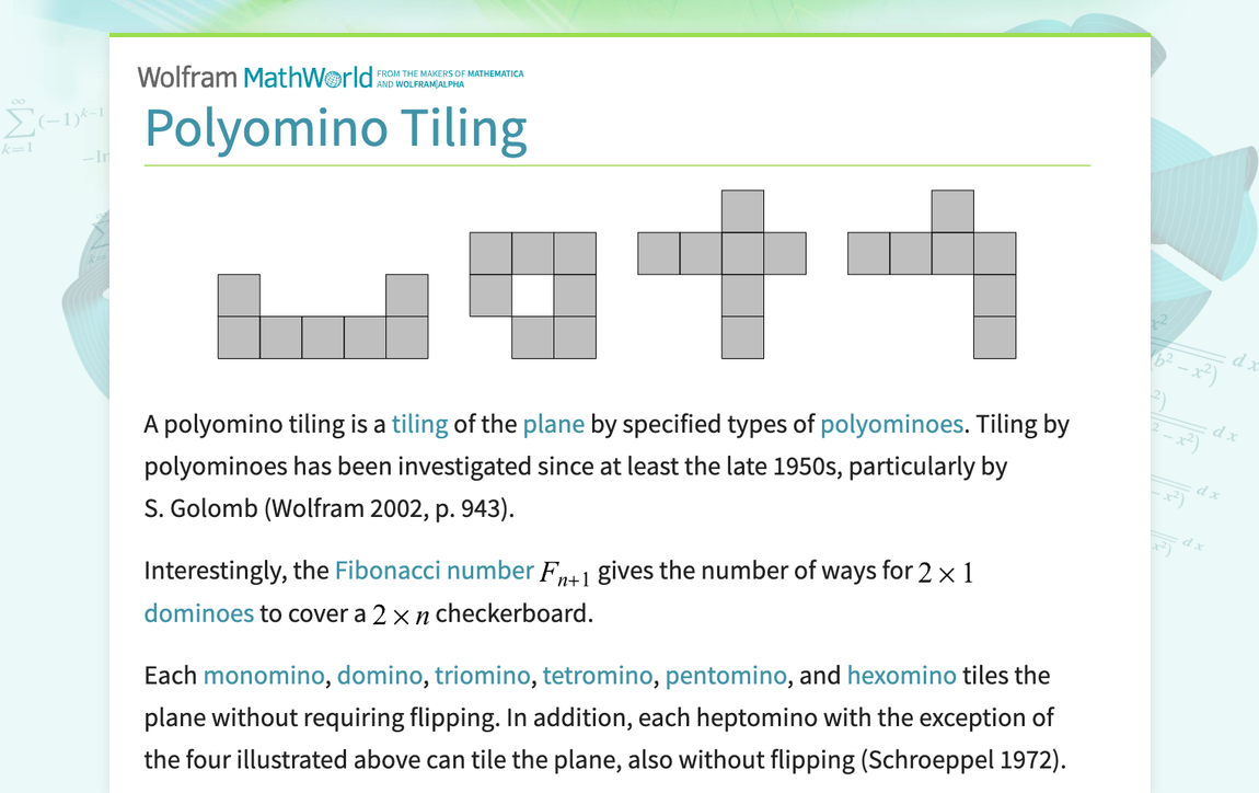 Polyomino Tiling -- from Wolfram MathWorld