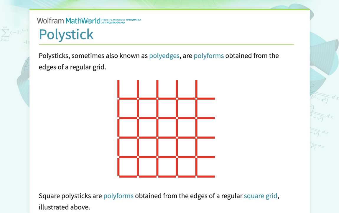 Polystick -- from Wolfram MathWorld