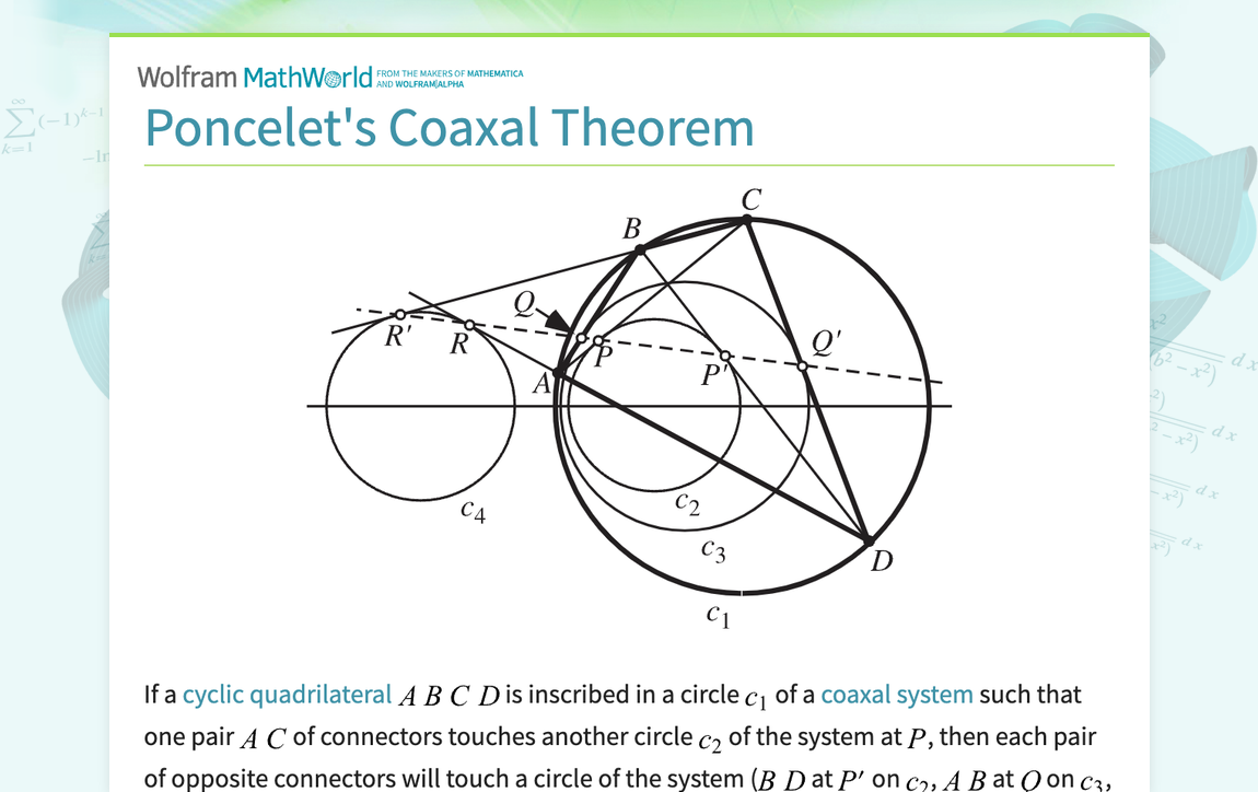 Poncelet's Coaxal Theorem -- from Wolfram MathWorld