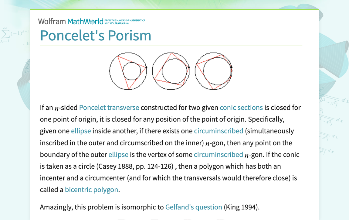 Poncelet's Porism -- from Wolfram MathWorld