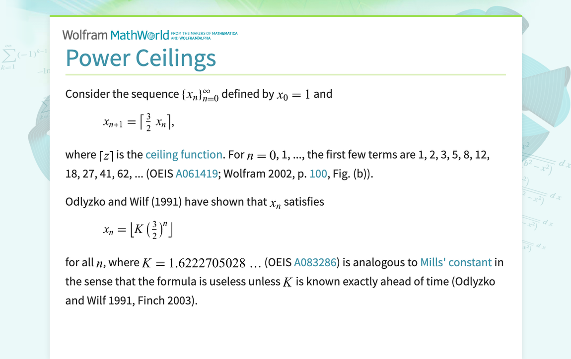 Power Ceilings -- from Wolfram MathWorld
