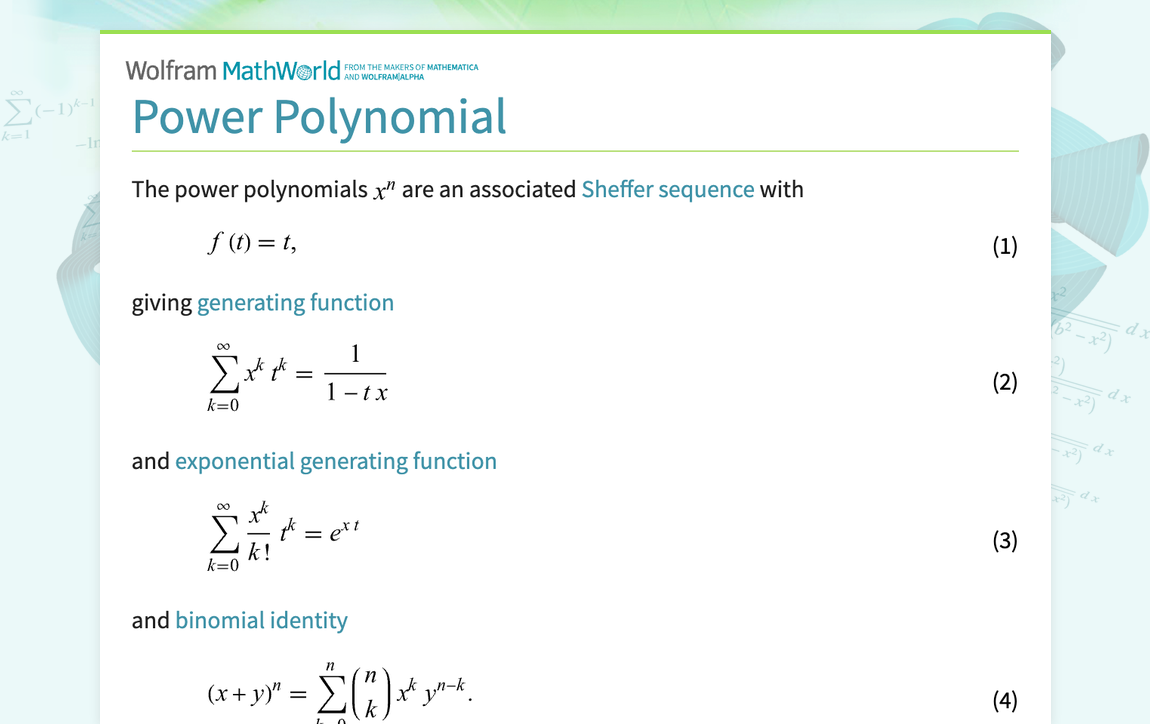 Power Polynomial -- from Wolfram MathWorld