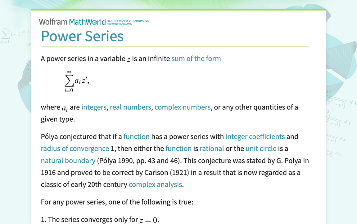 Power Series -- from Wolfram MathWorld
