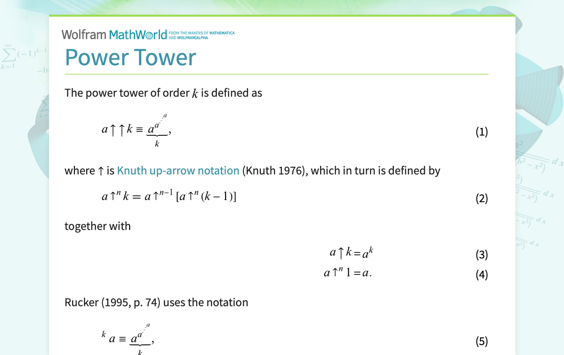 Power Tower -- from Wolfram MathWorld