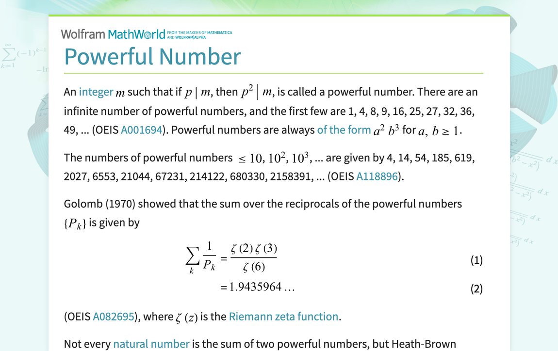 Powerful Number -- from Wolfram MathWorld