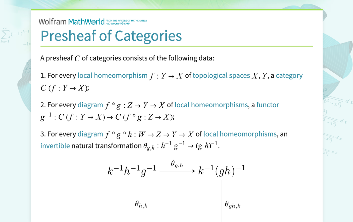 Presheaf of Categories -- from Wolfram MathWorld