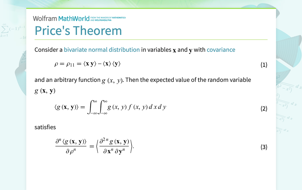 Price's Theorem -- from Wolfram MathWorld