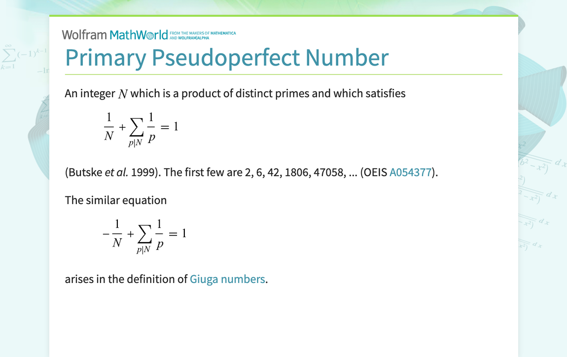 Primary Pseudoperfect Number -- from Wolfram MathWorld