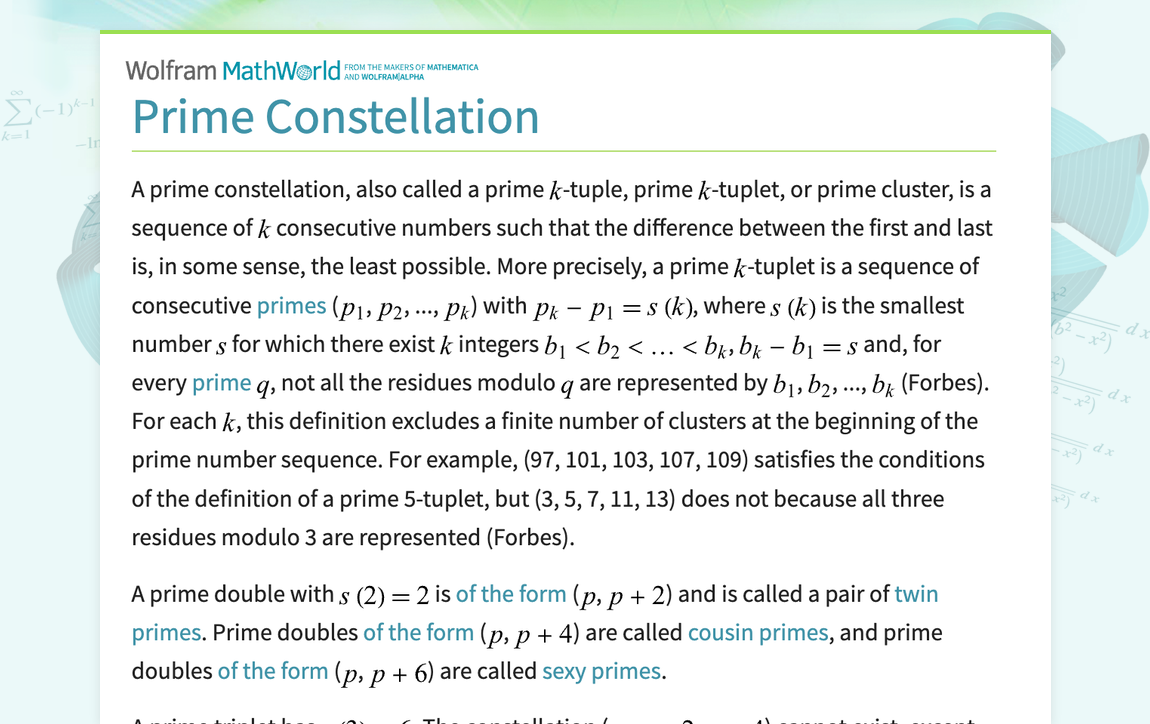 Prime Constellation -- from Wolfram MathWorld