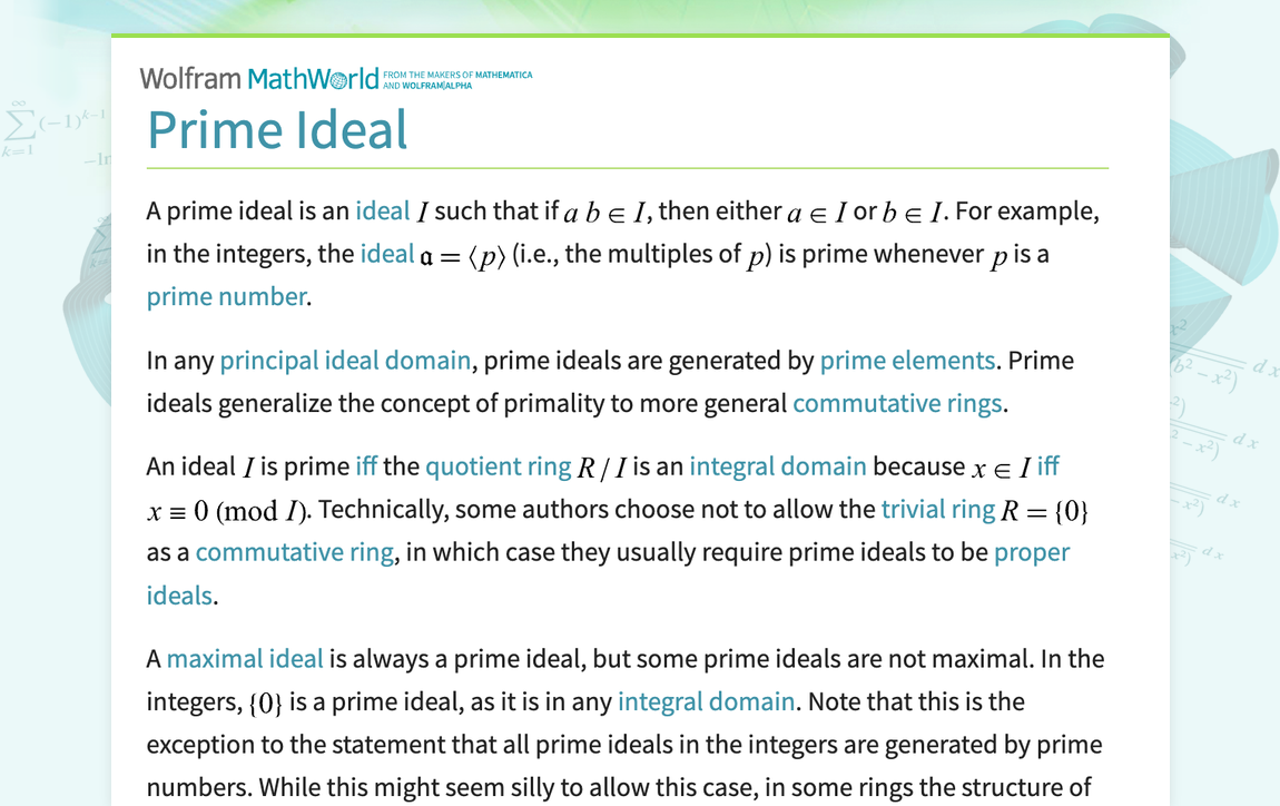 Prime Ideal -- from Wolfram MathWorld