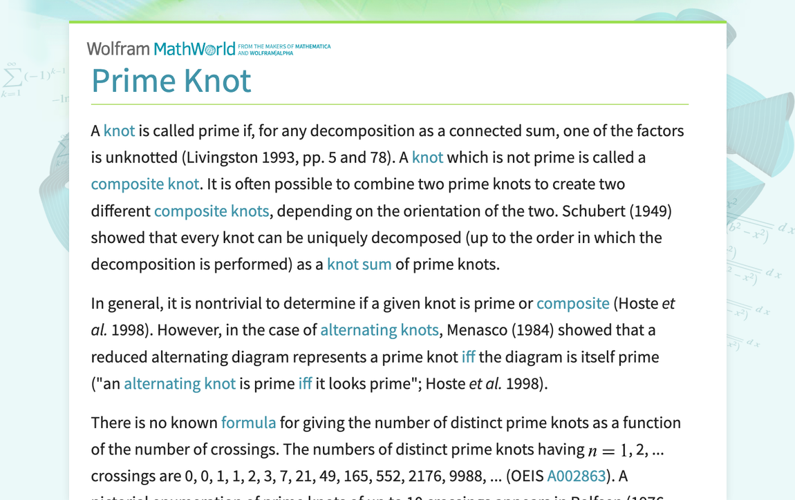 Prime Knot -- from Wolfram MathWorld