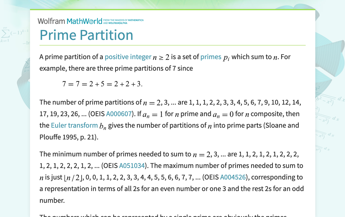 Prime Partition -- from Wolfram MathWorld
