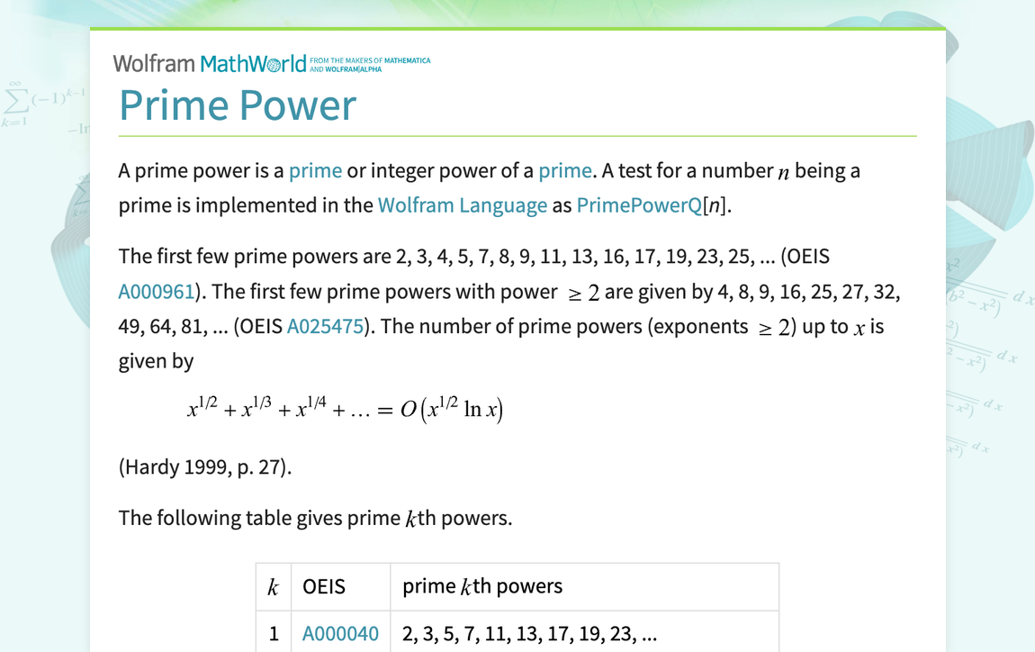 Prime Power -- from Wolfram MathWorld