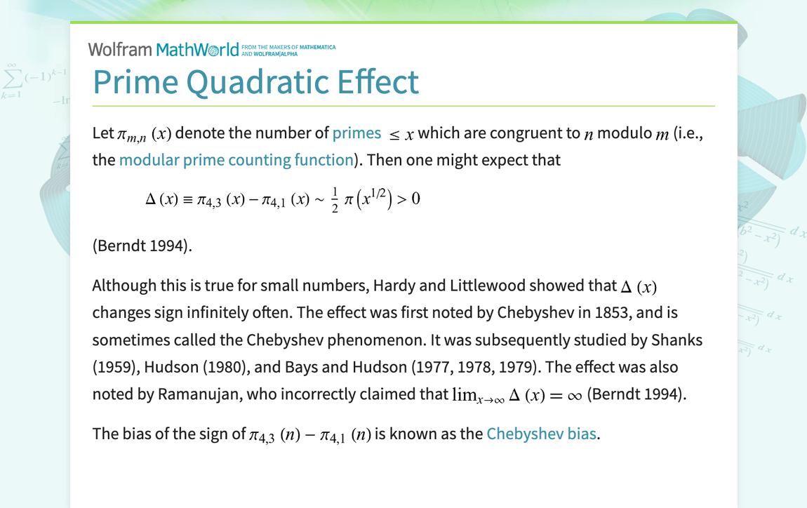 Prime Quadratic Effect -- from Wolfram MathWorld