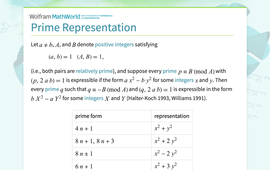 Prime Representation -- from Wolfram MathWorld