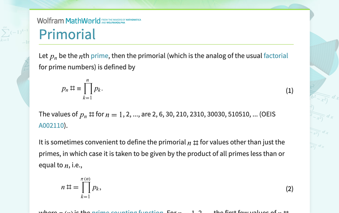 Primorial -- from Wolfram MathWorld
