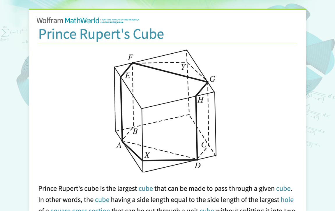 Prince Rupert's Cube -- from Wolfram MathWorld