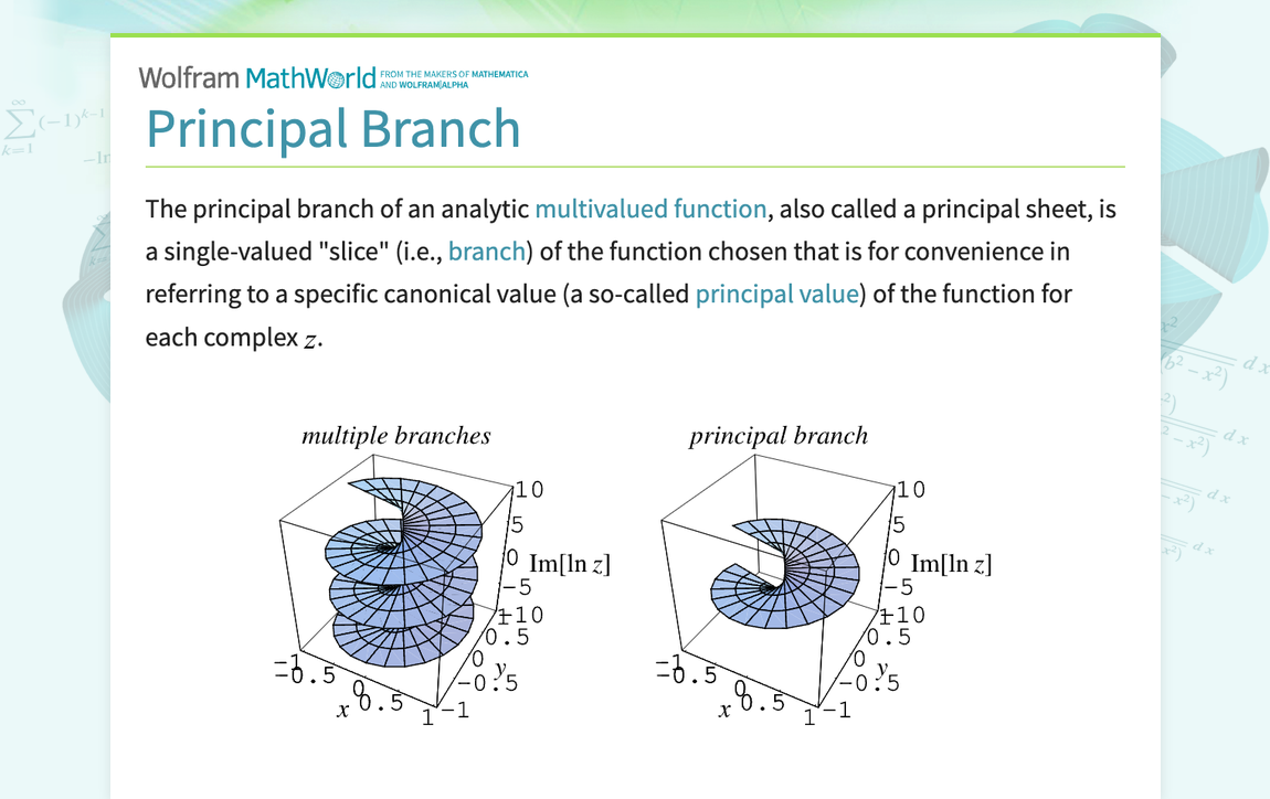 Principal Branch -- from Wolfram MathWorld