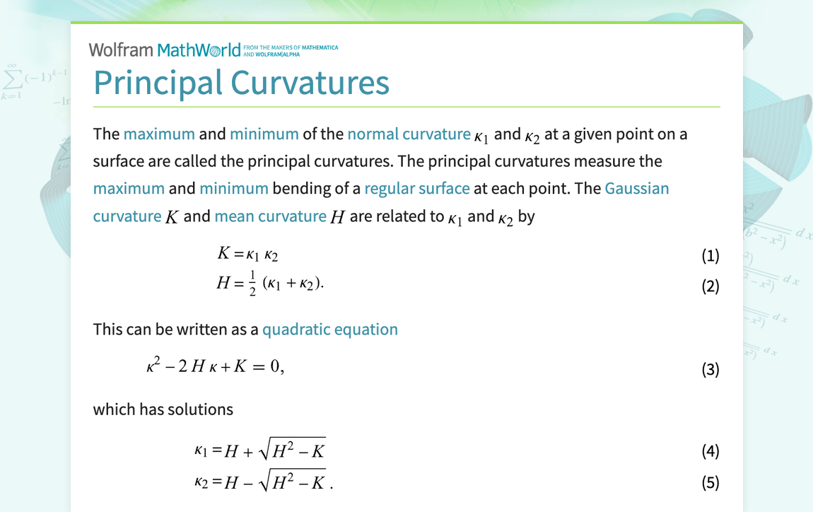 Principal Curvatures -- from Wolfram MathWorld