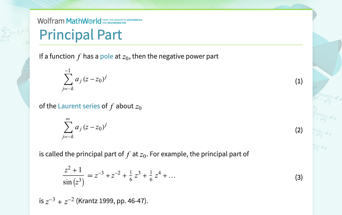 Principal Part -- from Wolfram MathWorld