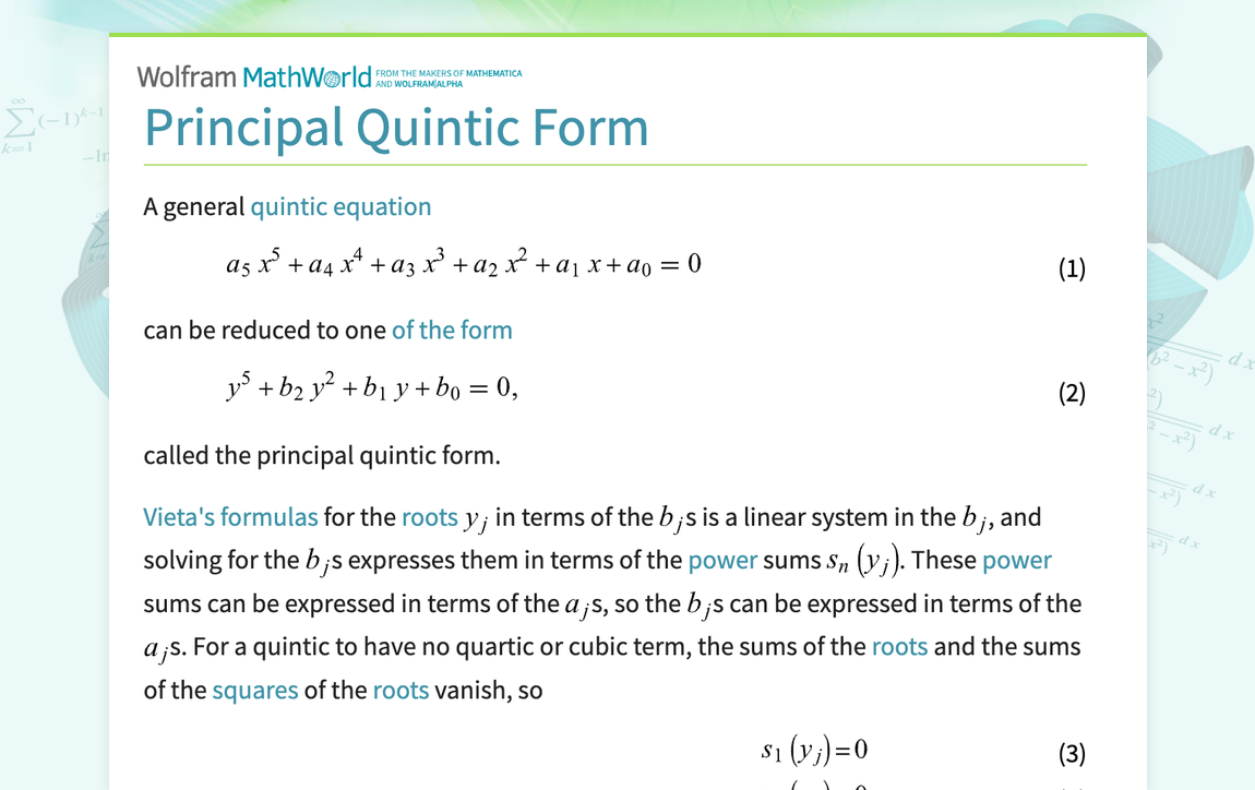 Principal Quintic Form -- from Wolfram MathWorld
