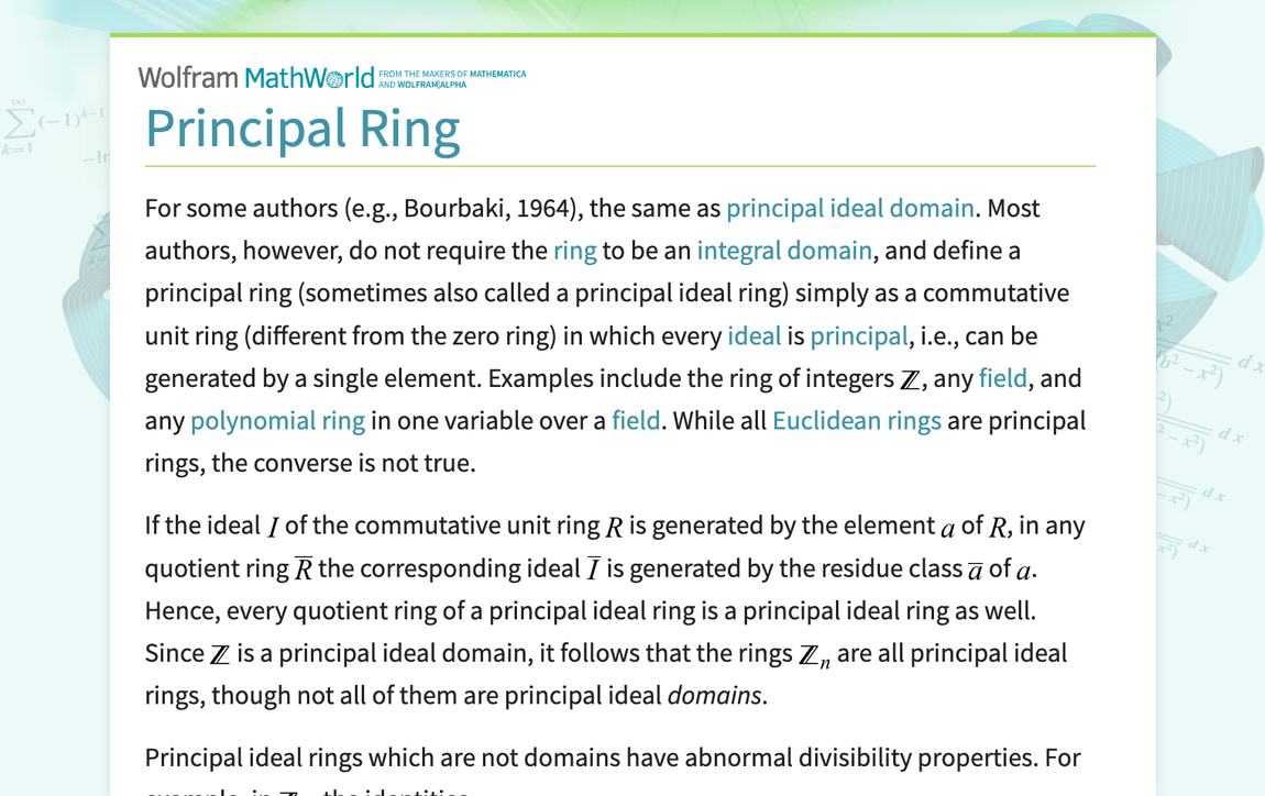 Principal Ring -- from Wolfram MathWorld