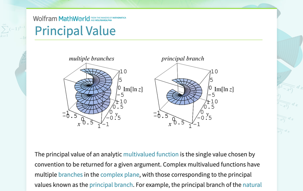 Principal Value -- from Wolfram MathWorld