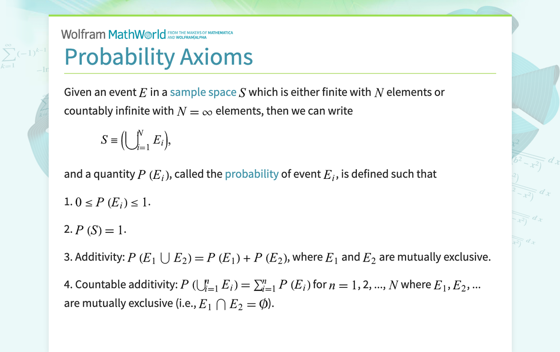 Probability Axioms -- from Wolfram MathWorld