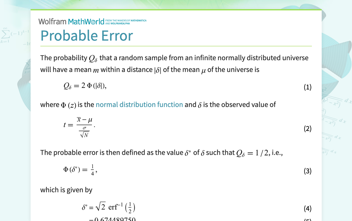 Probable Error -- from Wolfram MathWorld
