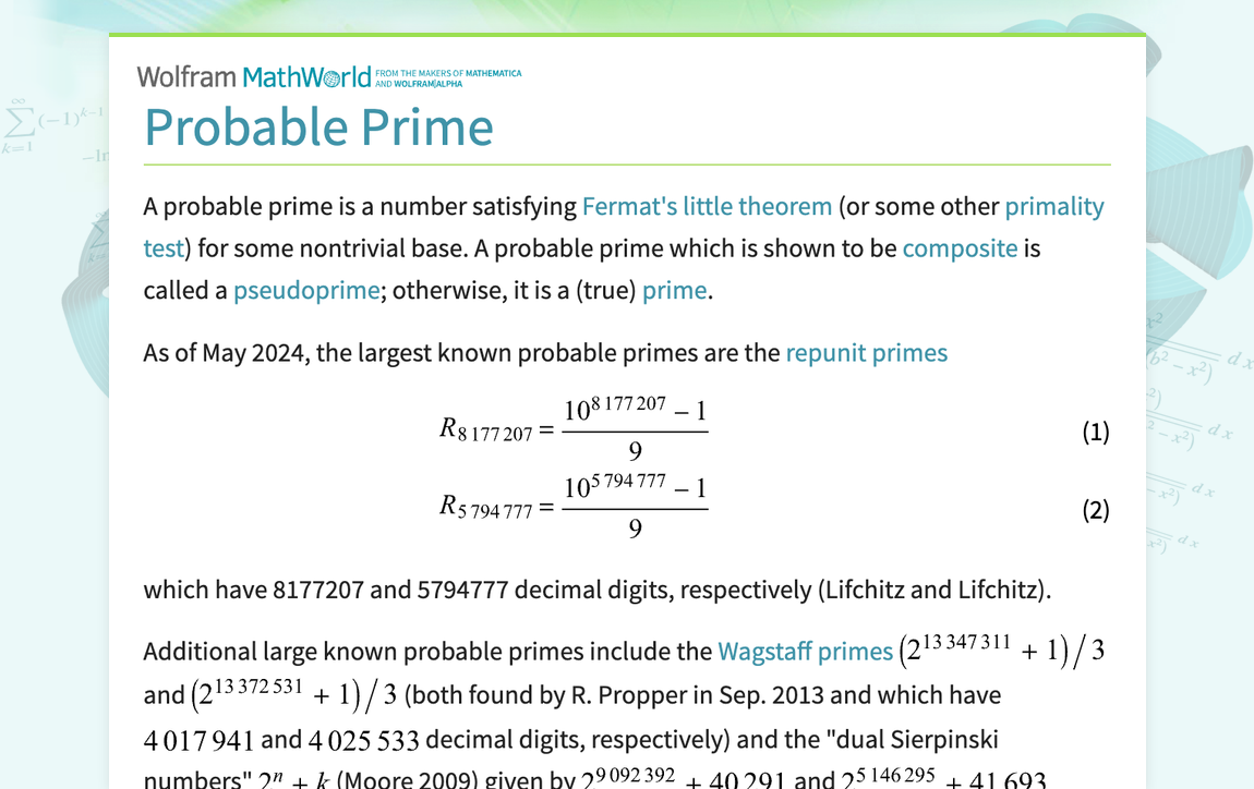 Probable Prime -- from Wolfram MathWorld