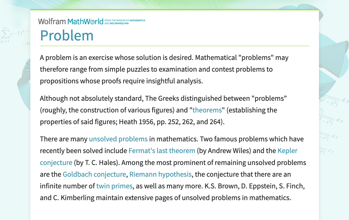 Problem -- from Wolfram MathWorld