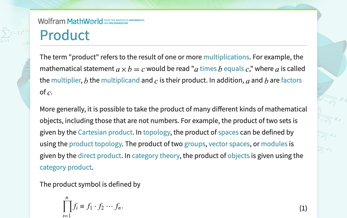 Product -- from Wolfram MathWorld