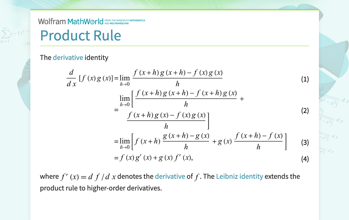Product Rule -- from Wolfram MathWorld