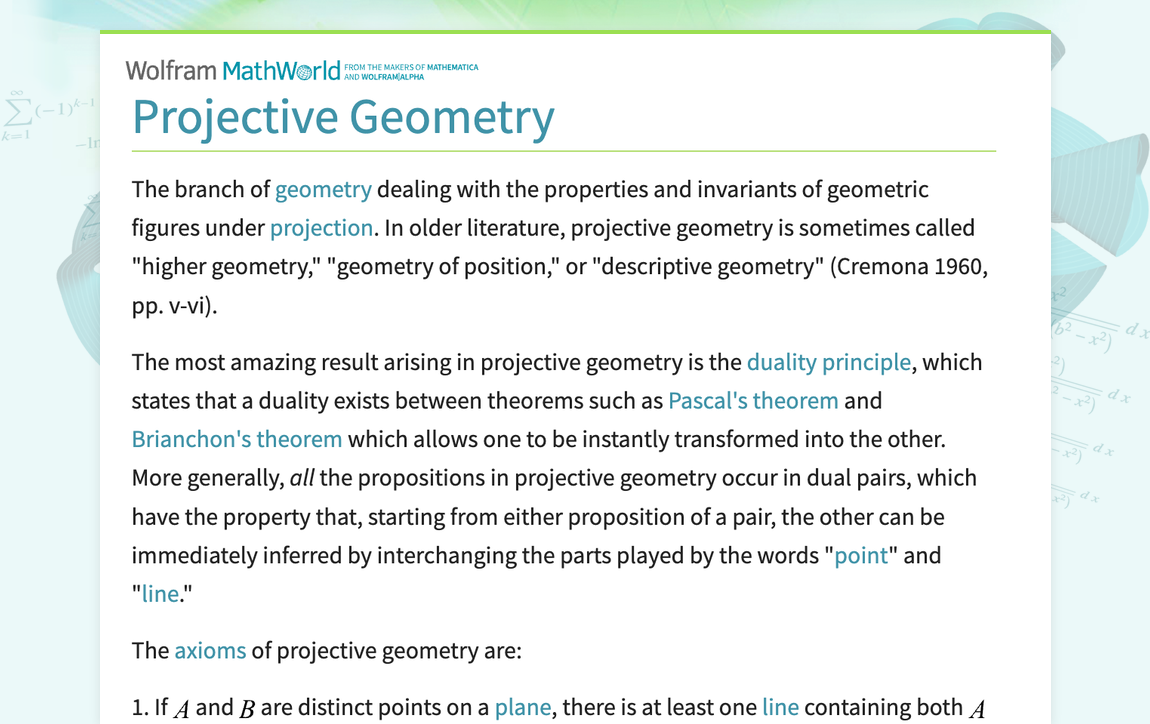 Projective Geometry From Wolfram Mathworld