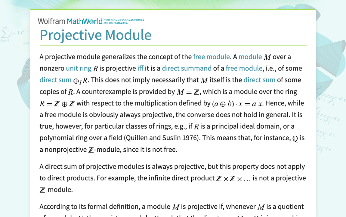 Projective Module -- from Wolfram MathWorld