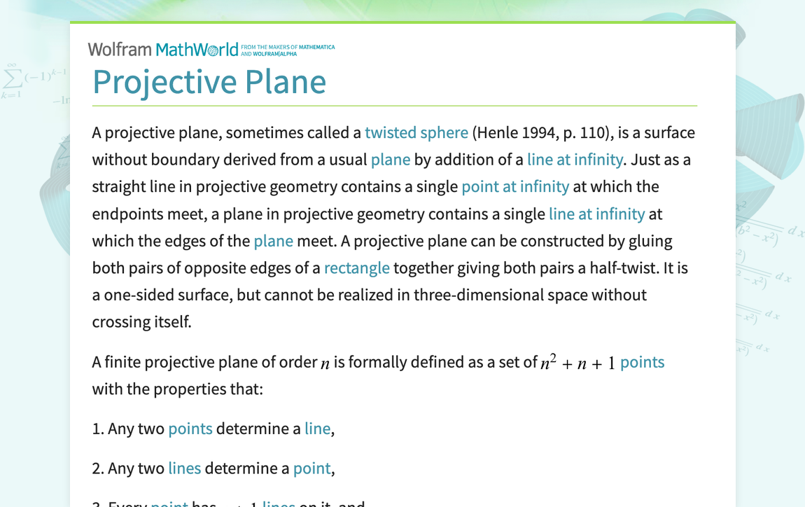 Projective Plane -- from Wolfram MathWorld